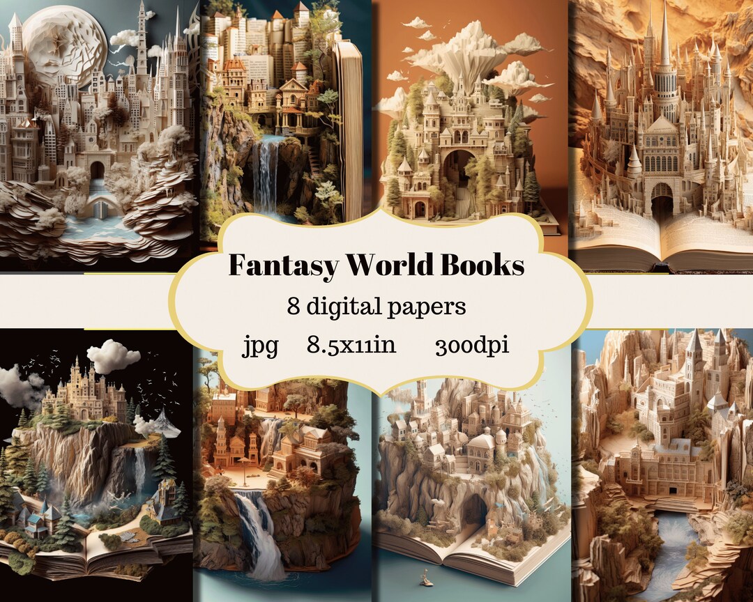 Fantasy World Open Books Digital Paper, Craft Paper, Journaling Papers ...
