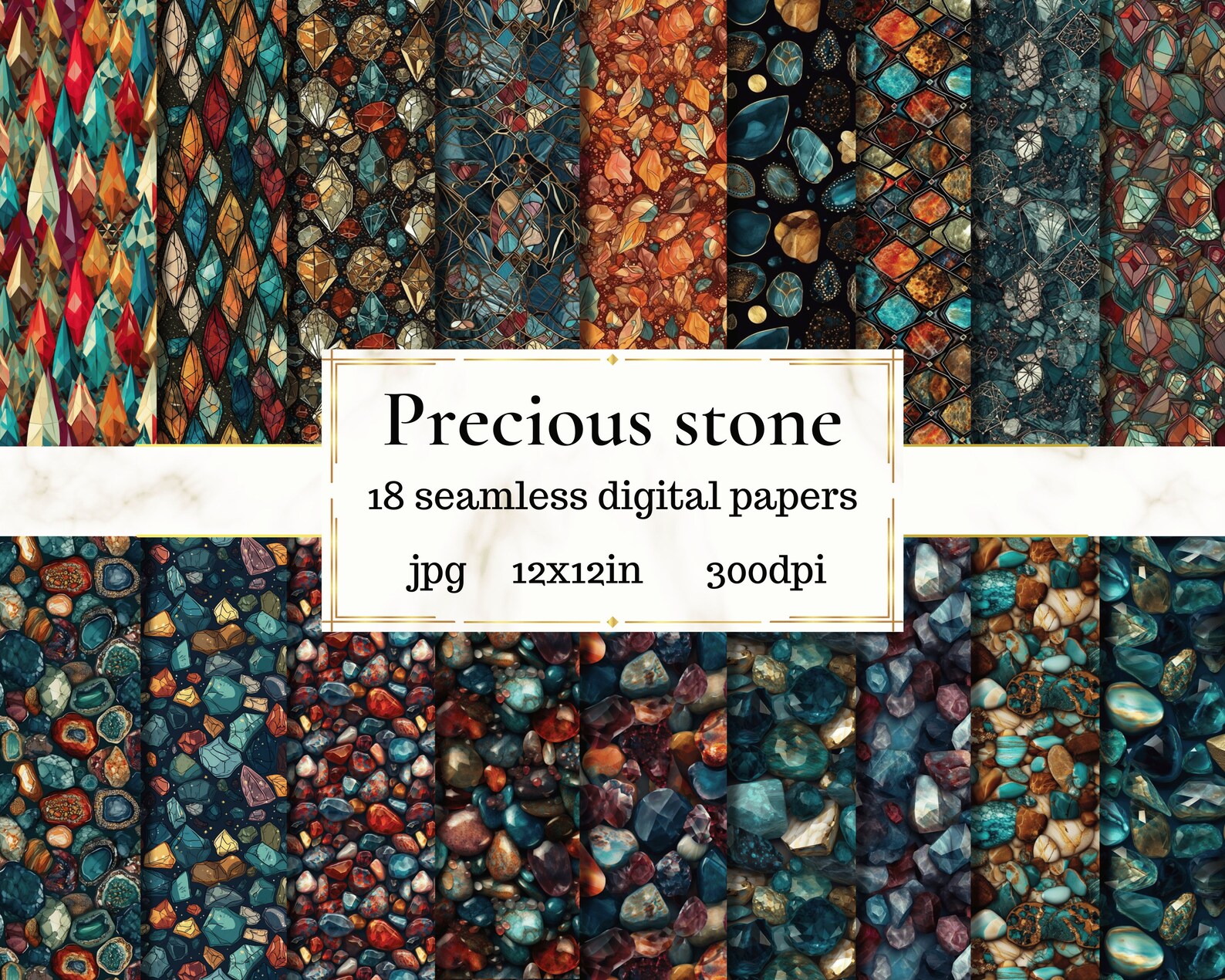 Gemstone Seamless Digital Papers - Printable Paper - Digital Paper ...