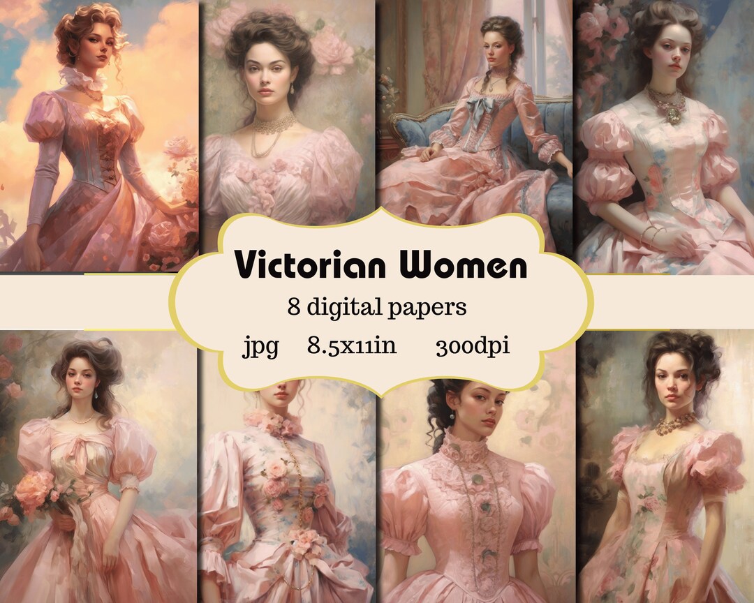 Victorian Woman in Pink Floral Digital Paper Journaling Papers ...