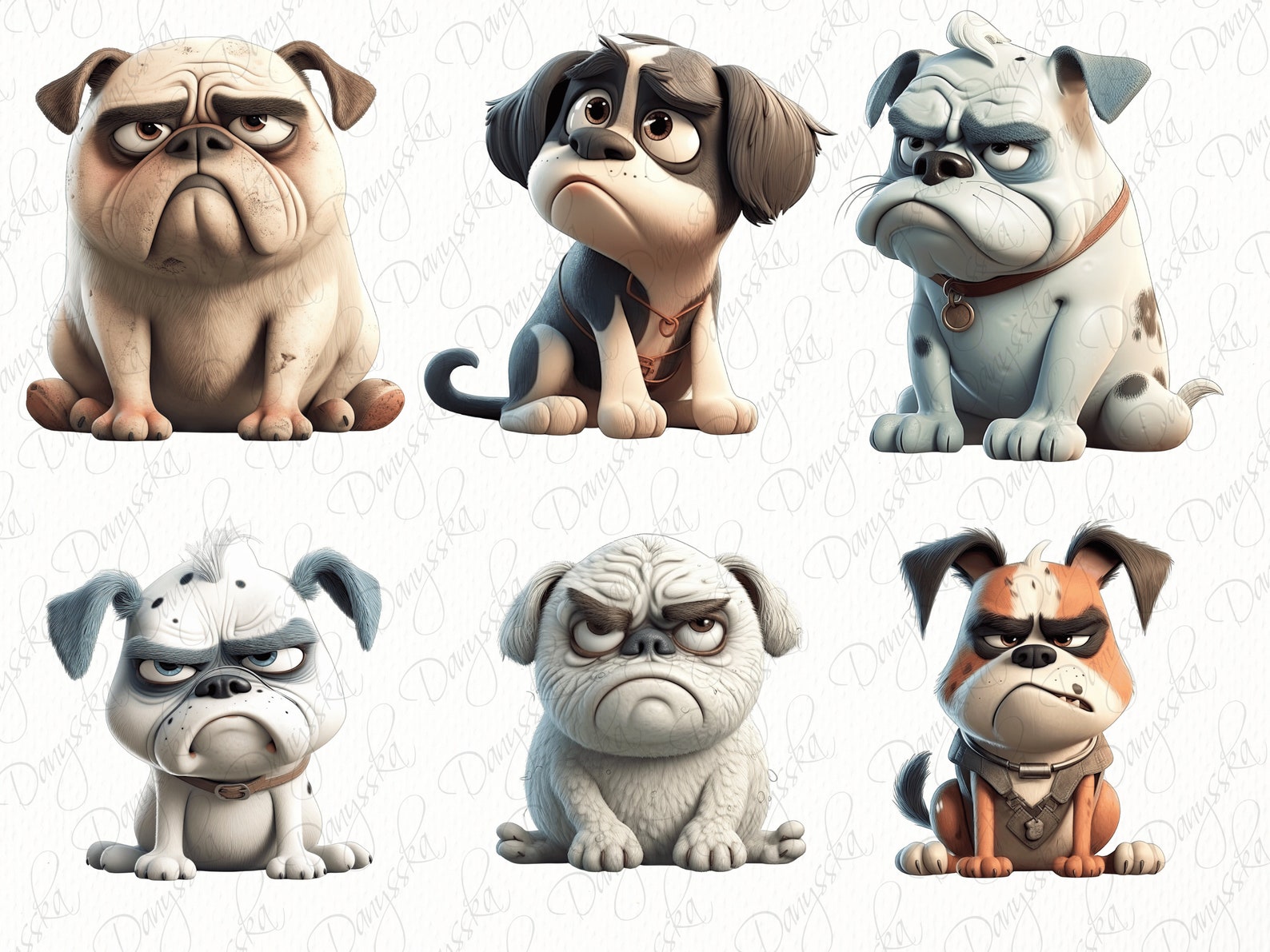 Grumpy Dogs Cartoon Clip Art Cricut - Dogs Clip Art - Grumpy Dogs ...