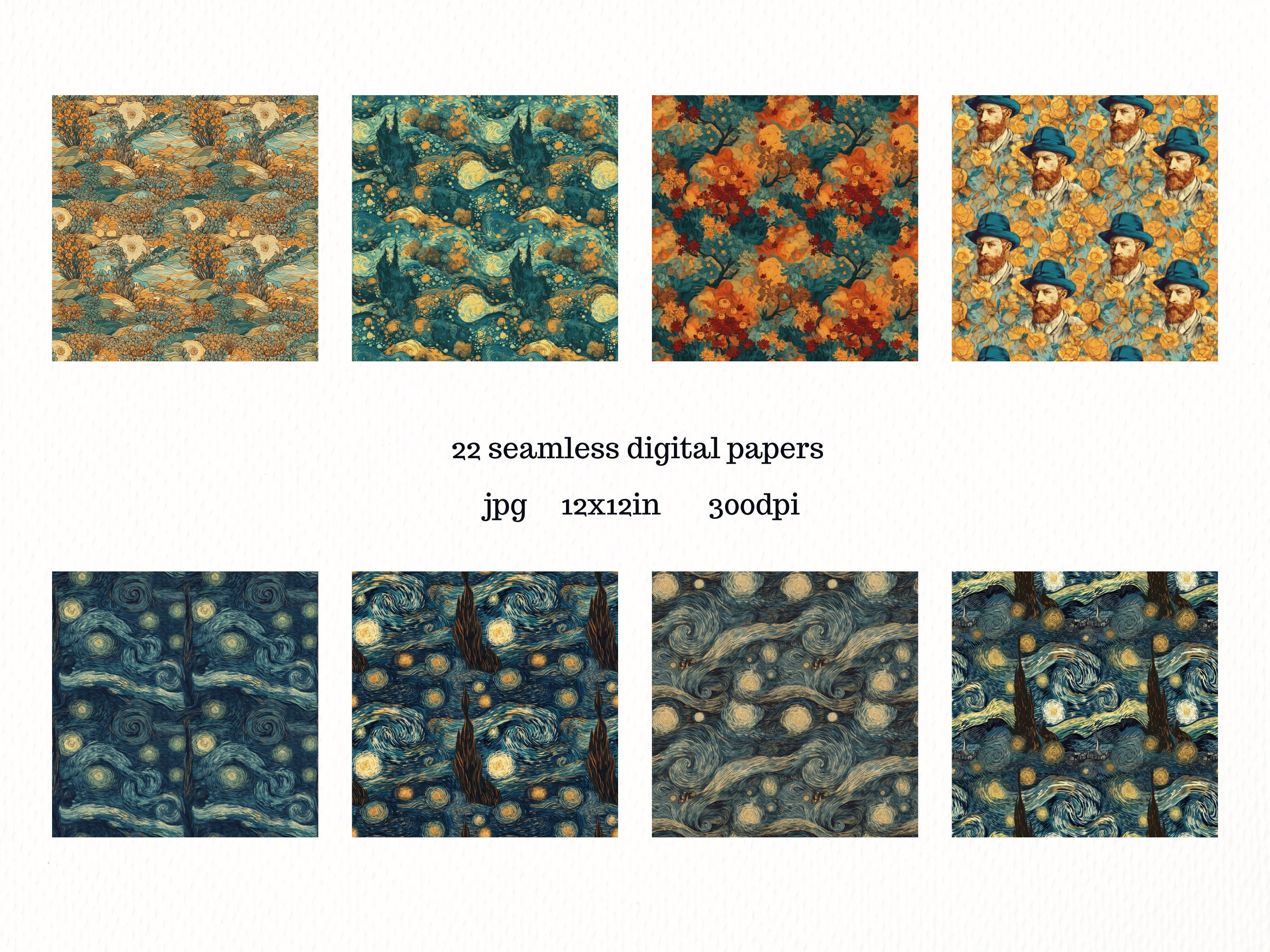 Van Gogh Inspired Seamless Digital Papers Printable Paper Digital Paper ...