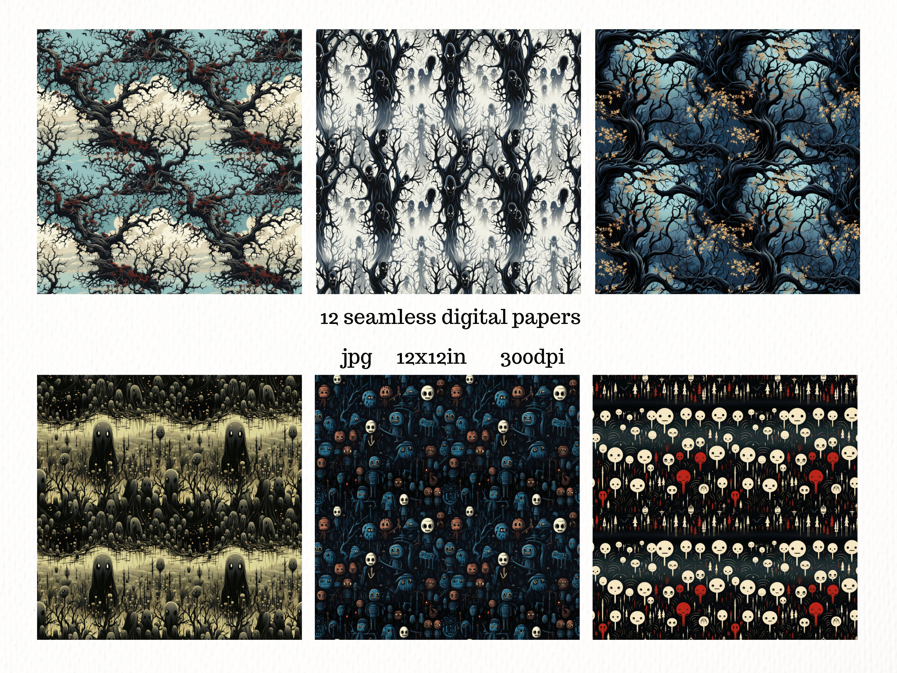 Horror Halloween Pattern SEAMLESS Digital Papers, Printable Paper ...