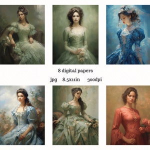 Victorian Woman Floral Digital Paper - Journaling Papers - Printable ...