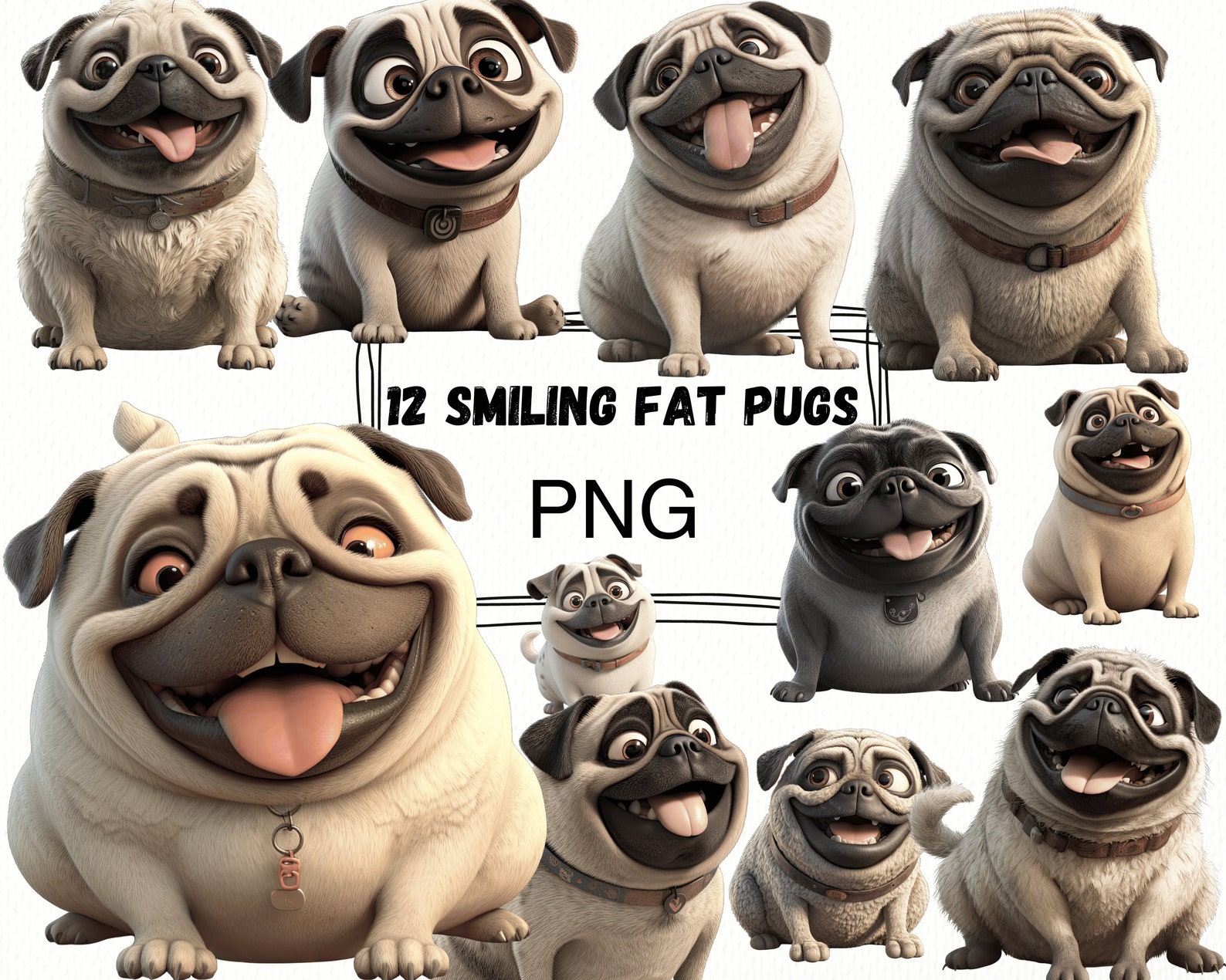 Fat Pug Smiling Happy Cartoon Clip Art - Happy Pug Clip Art - Fat Pug ...