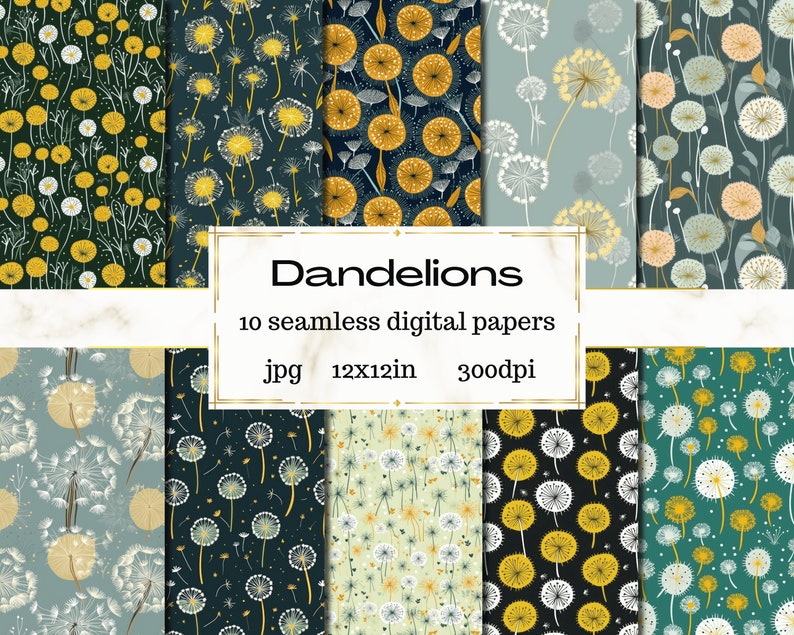 Dandelions Seamless Digital Paper Digital Paper Floral - Etsy