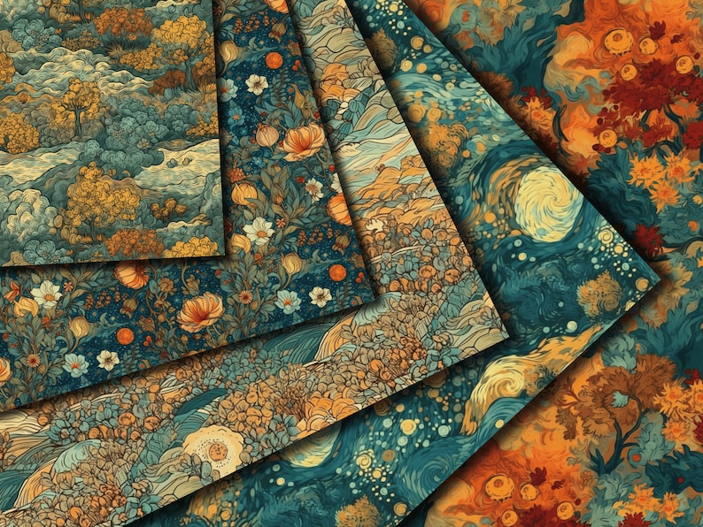 Van Gogh Inspired Seamless Digital Papers Printable Paper Digital Paper ...