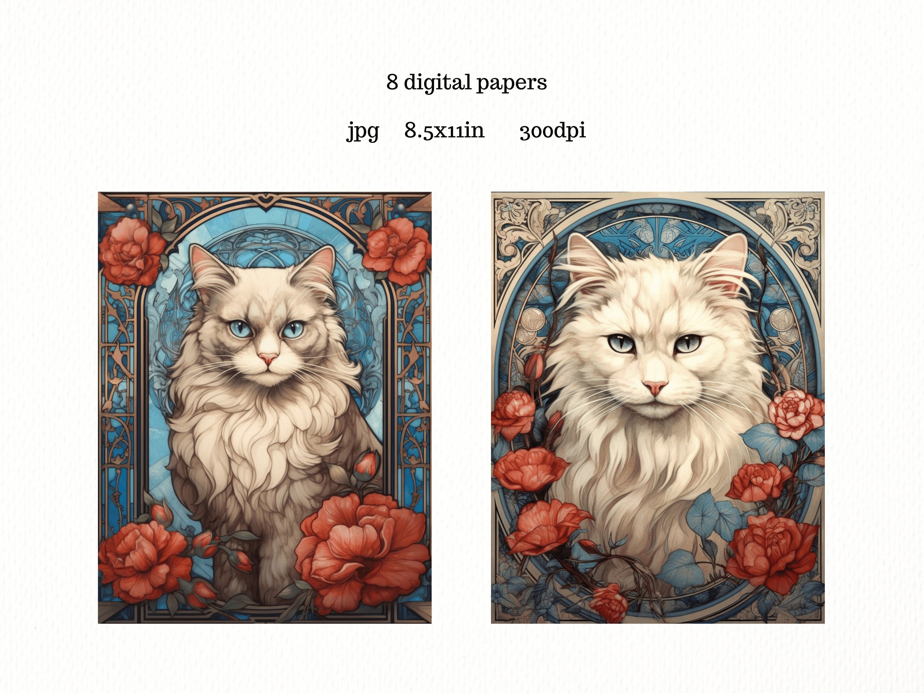 Art Nouveau Ragdoll Cats Digital Paper Journaling Papers Printable ...