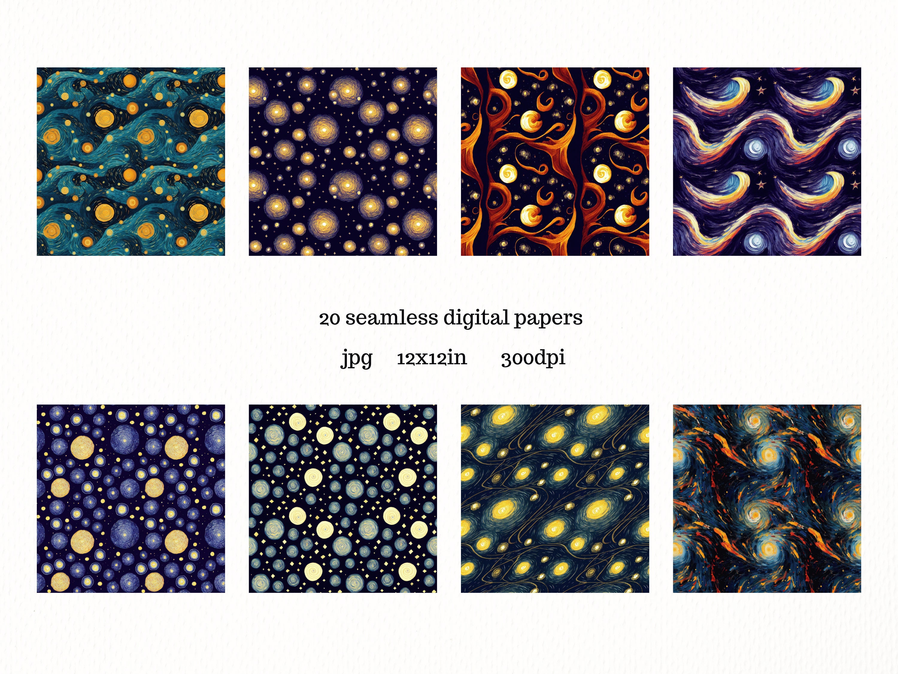 Starry Night Van Gogh Inspired Seamless Digital Papers - Printable ...