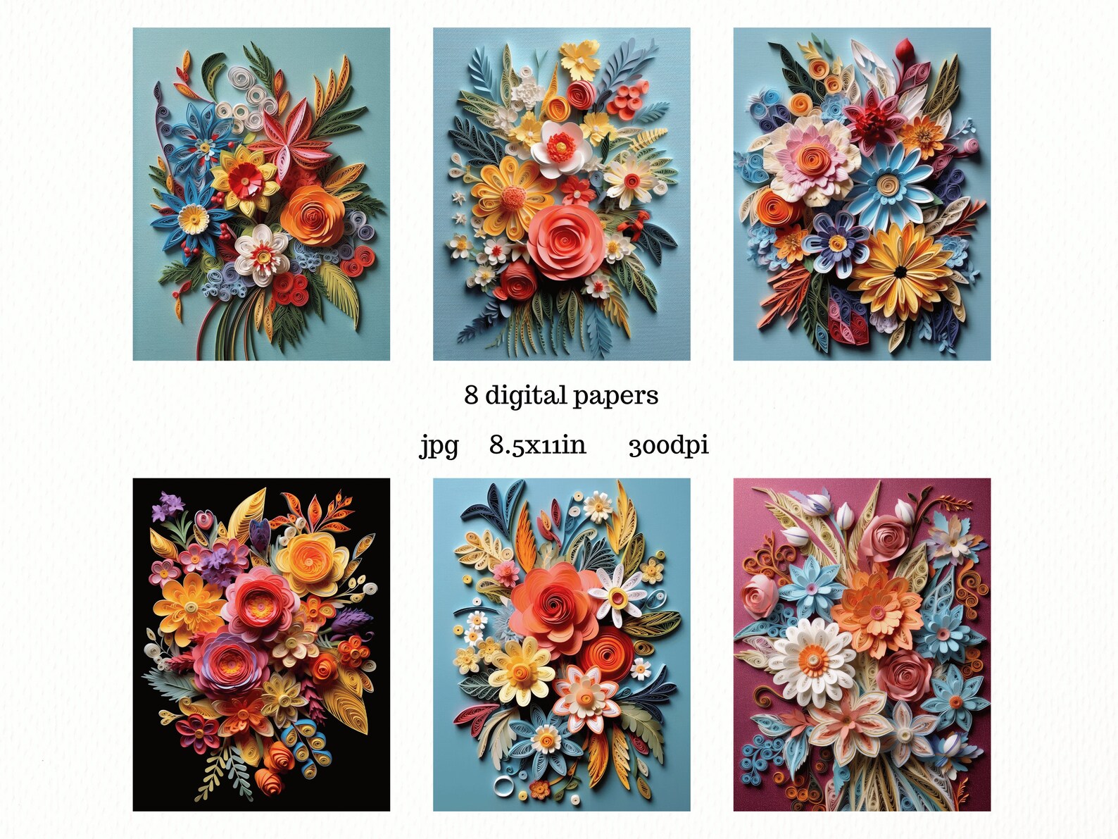 Bouquet of Flowers Quilled Paper Digital Paper, Journaling Papers ...