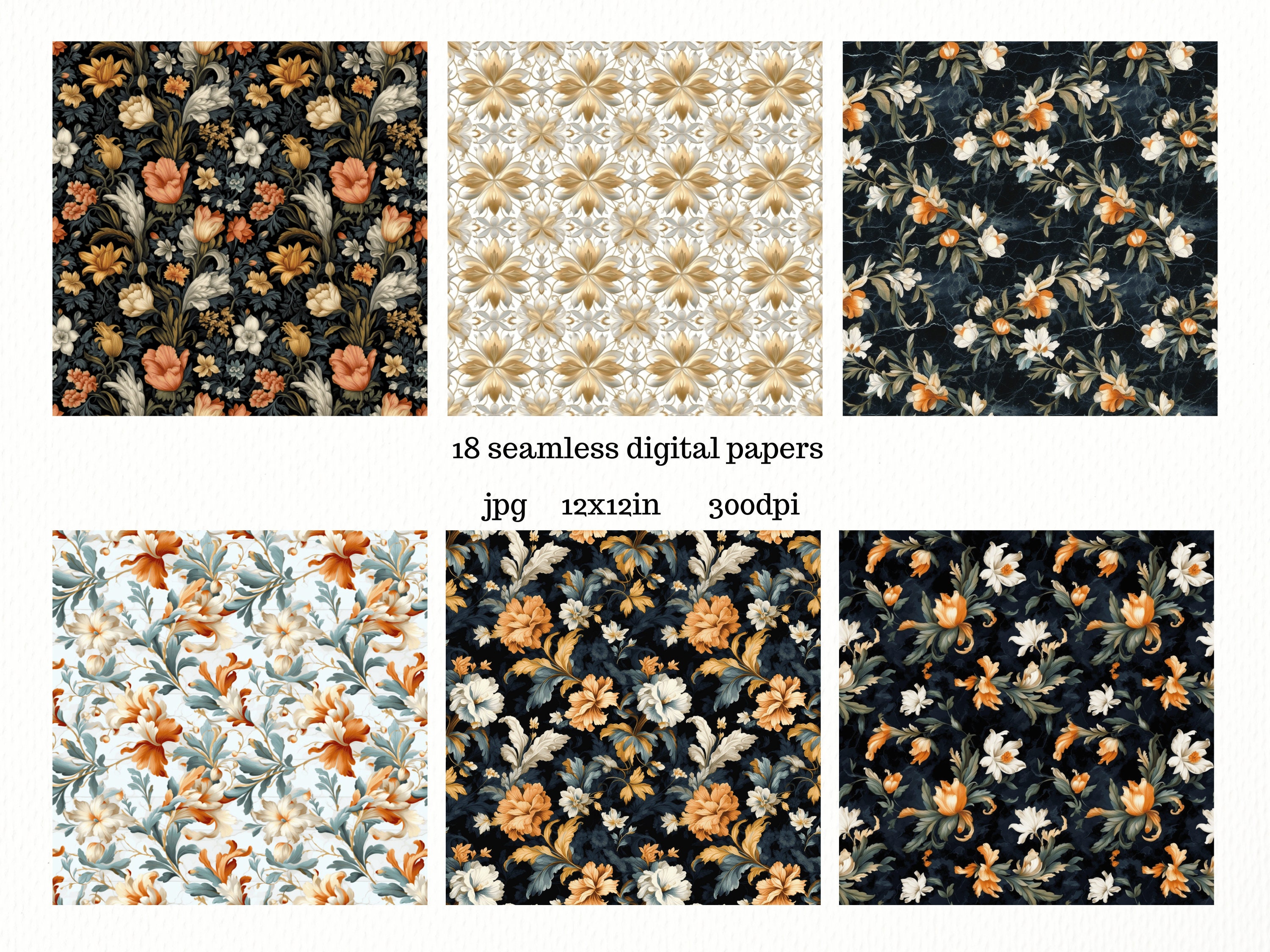 Baroque Seamless Digital Paper Digital Paper Flower Texture Digital ...