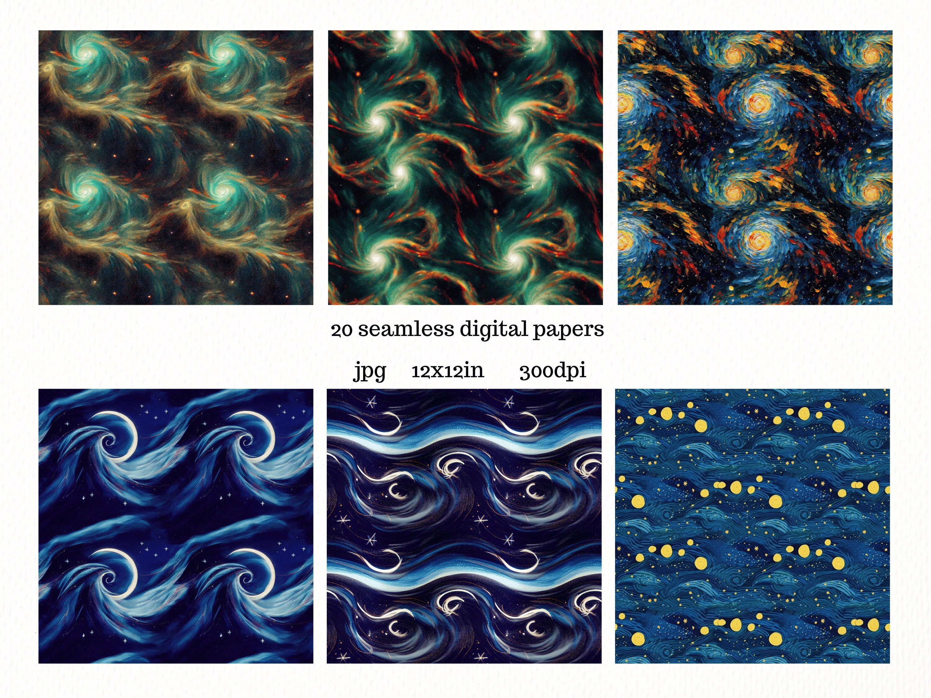 Starry Night Van Gogh Inspired Seamless Digital Papers - Printable ...