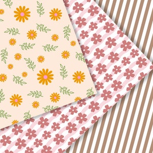 Floral Retro Seamless Digital Papers - Printable Paper - Digital Paper ...