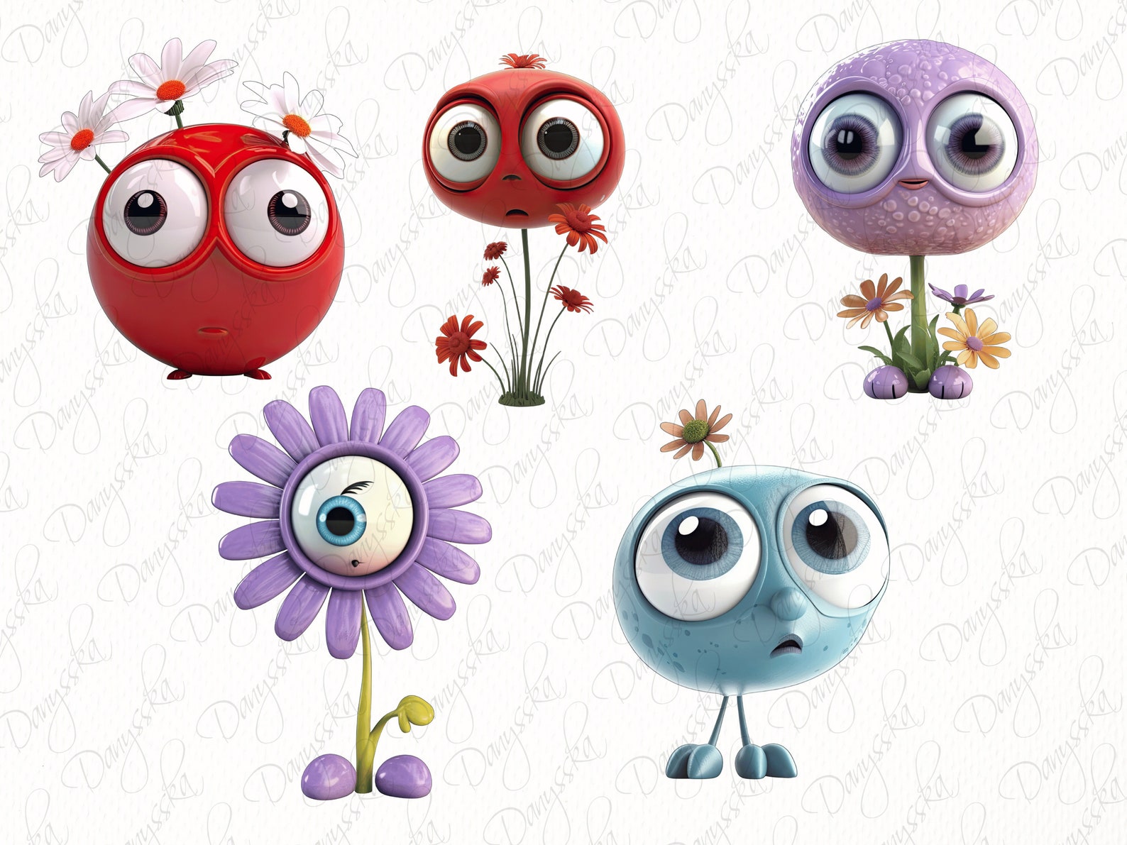 Flower Aliens Clip Art Cricut - Cute Alien Clip Art - Flower Cartoon ...