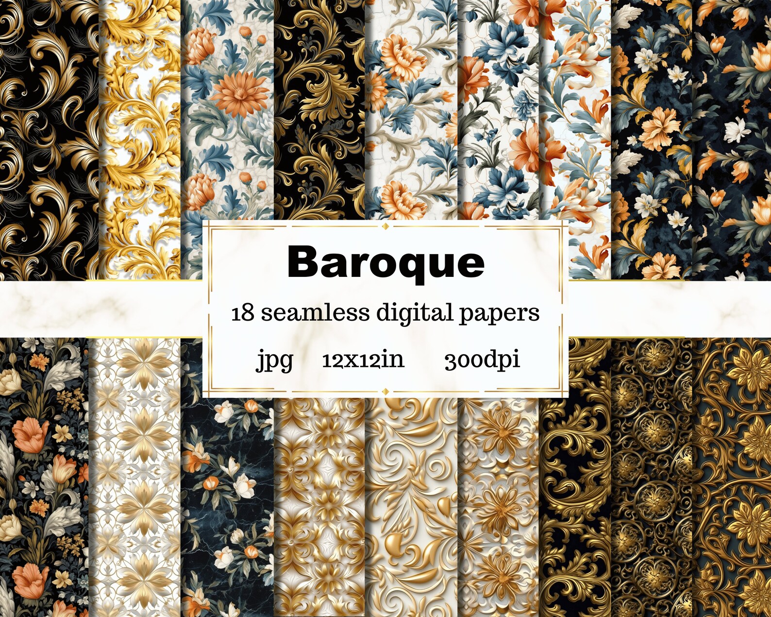 Baroque Seamless Digital Paper Digital Paper Flower Texture Digital ...