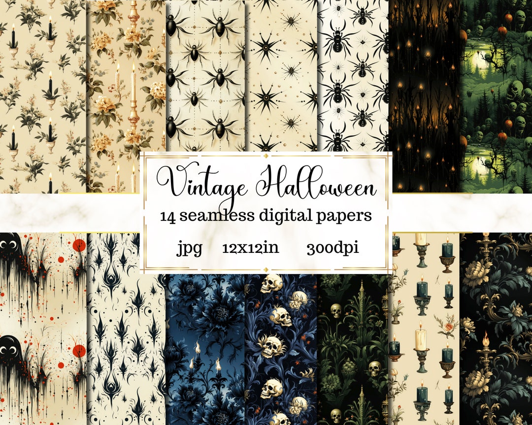 Vintage Halloween Pattern SEAMLESS Digital Papers, Printable Paper ...