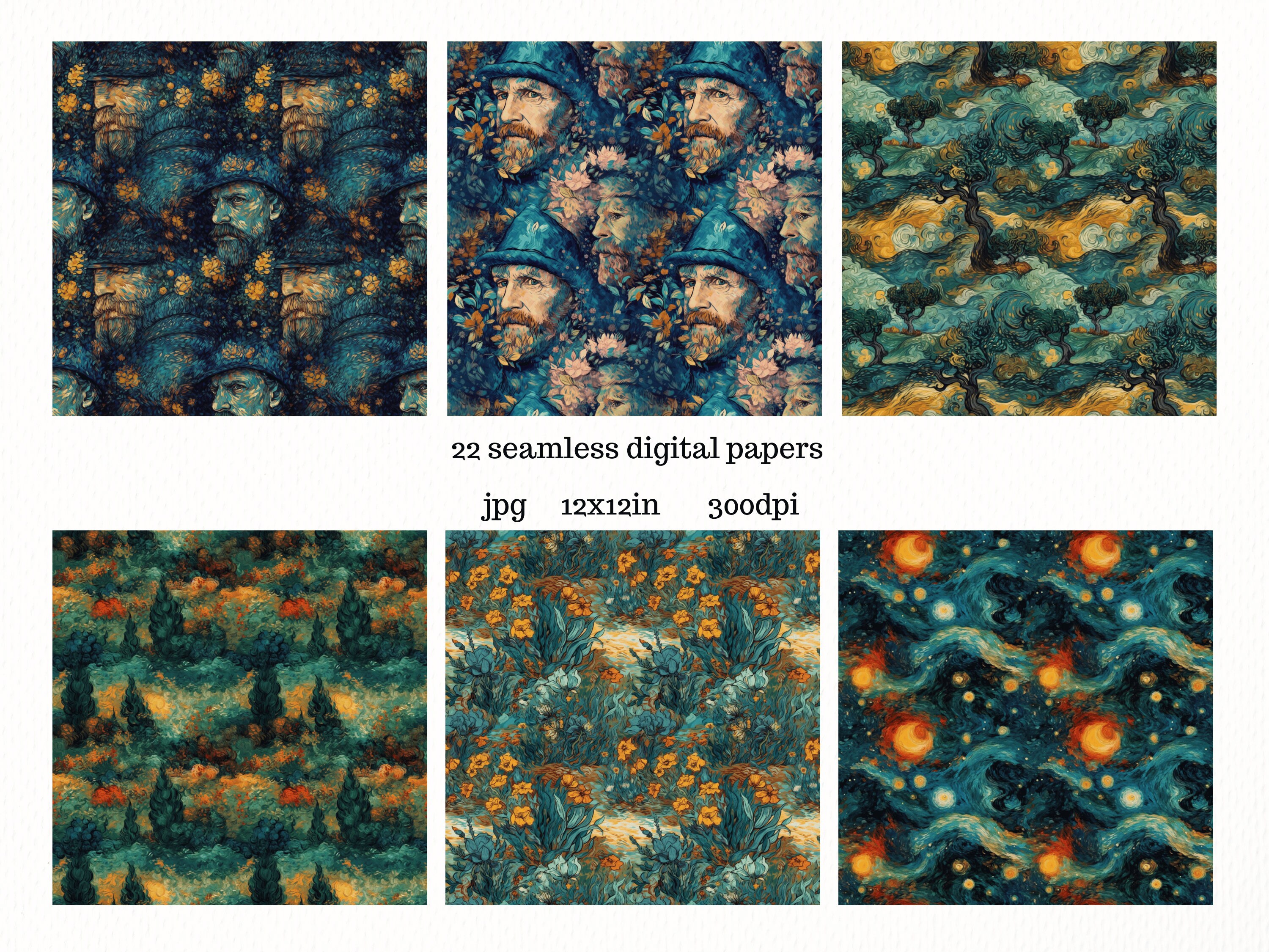 Van Gogh Inspired Seamless Digital Papers Printable Paper Digital Paper ...