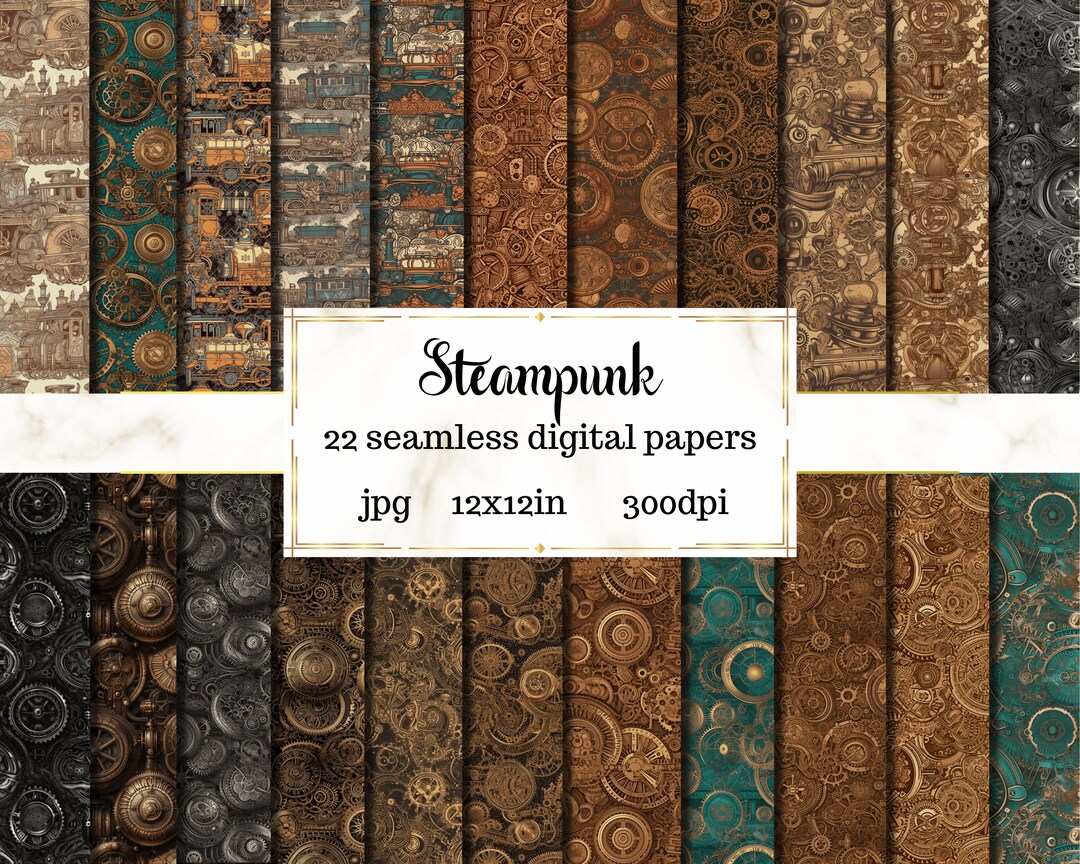 Steampunk Seamless Digital Papers - Printable Paper - Digital Paper ...