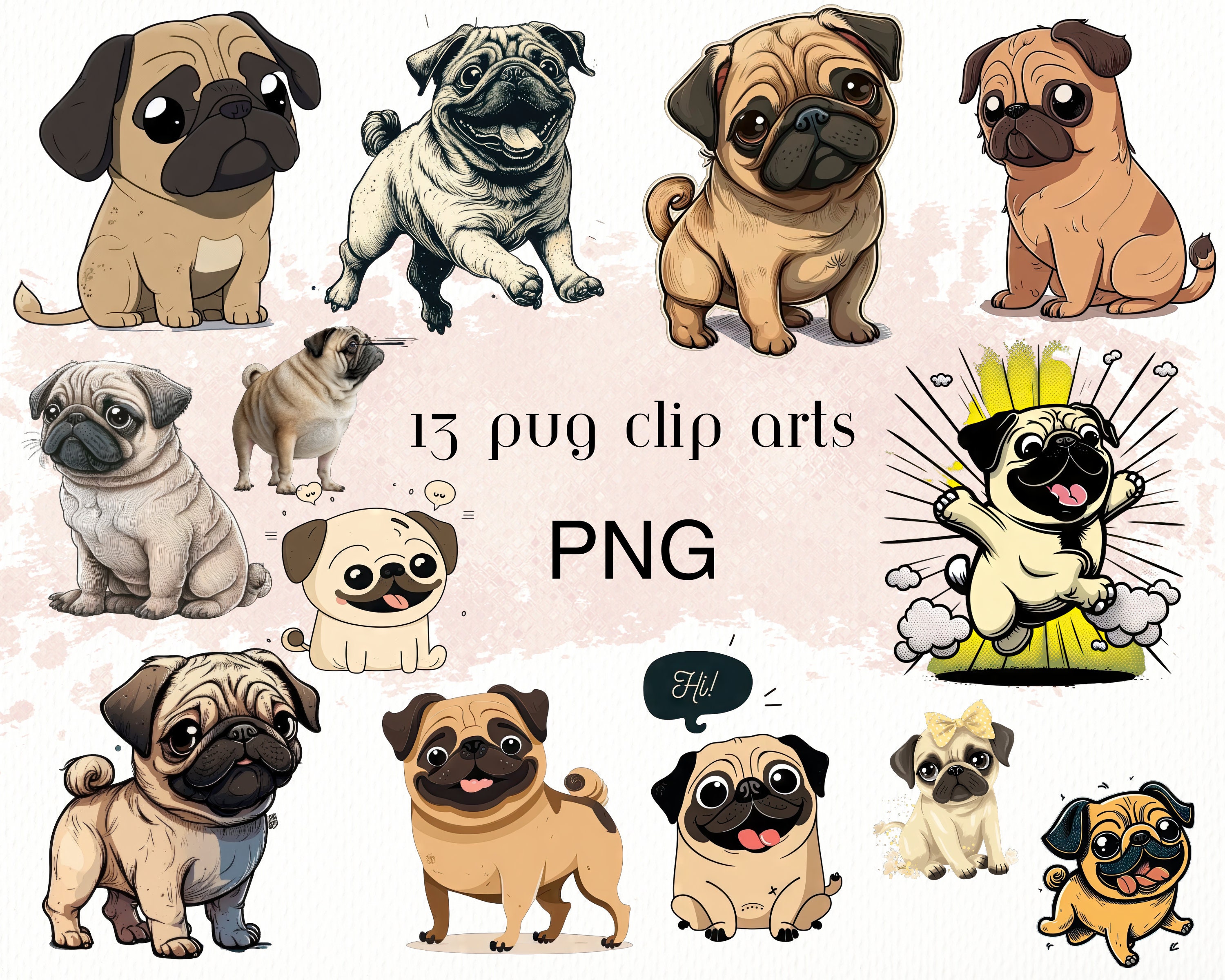 Pug Cartoon Background Clipart