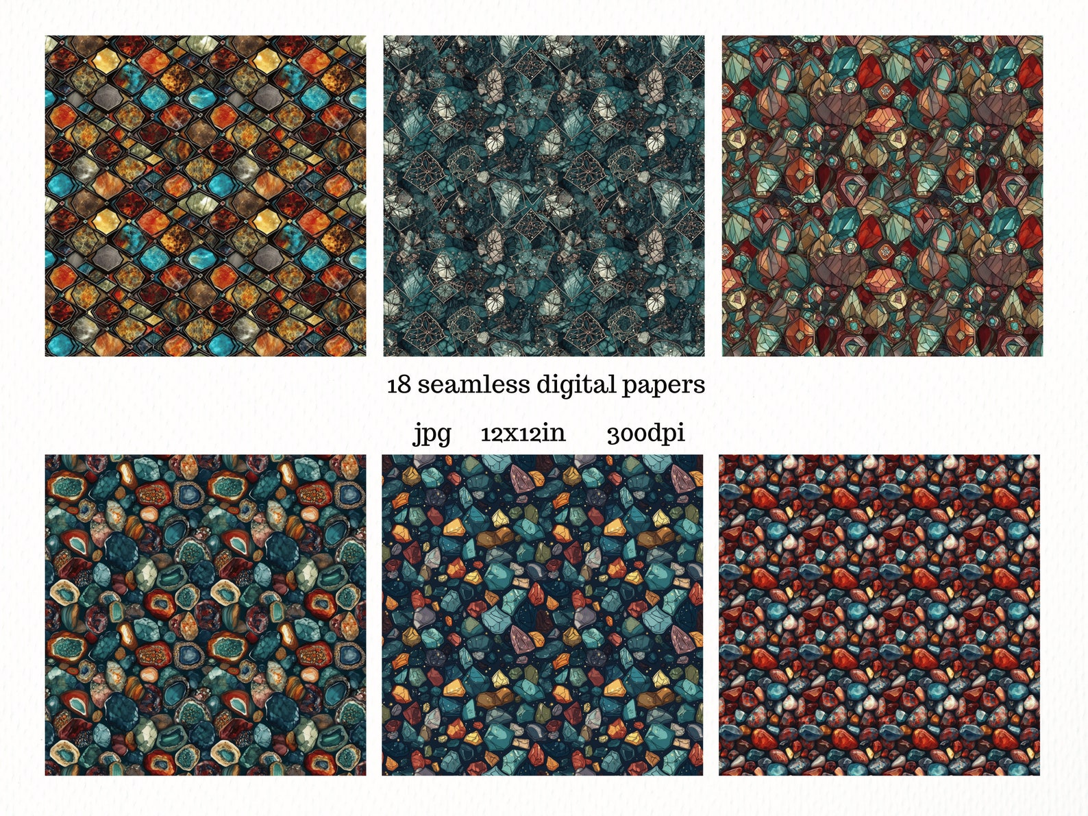 Gemstone Seamless Digital Papers - Printable Paper - Digital Paper ...