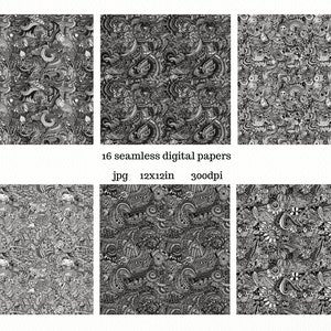 Doodle Black and White Seamless Digital Papers - Printable Paper ...