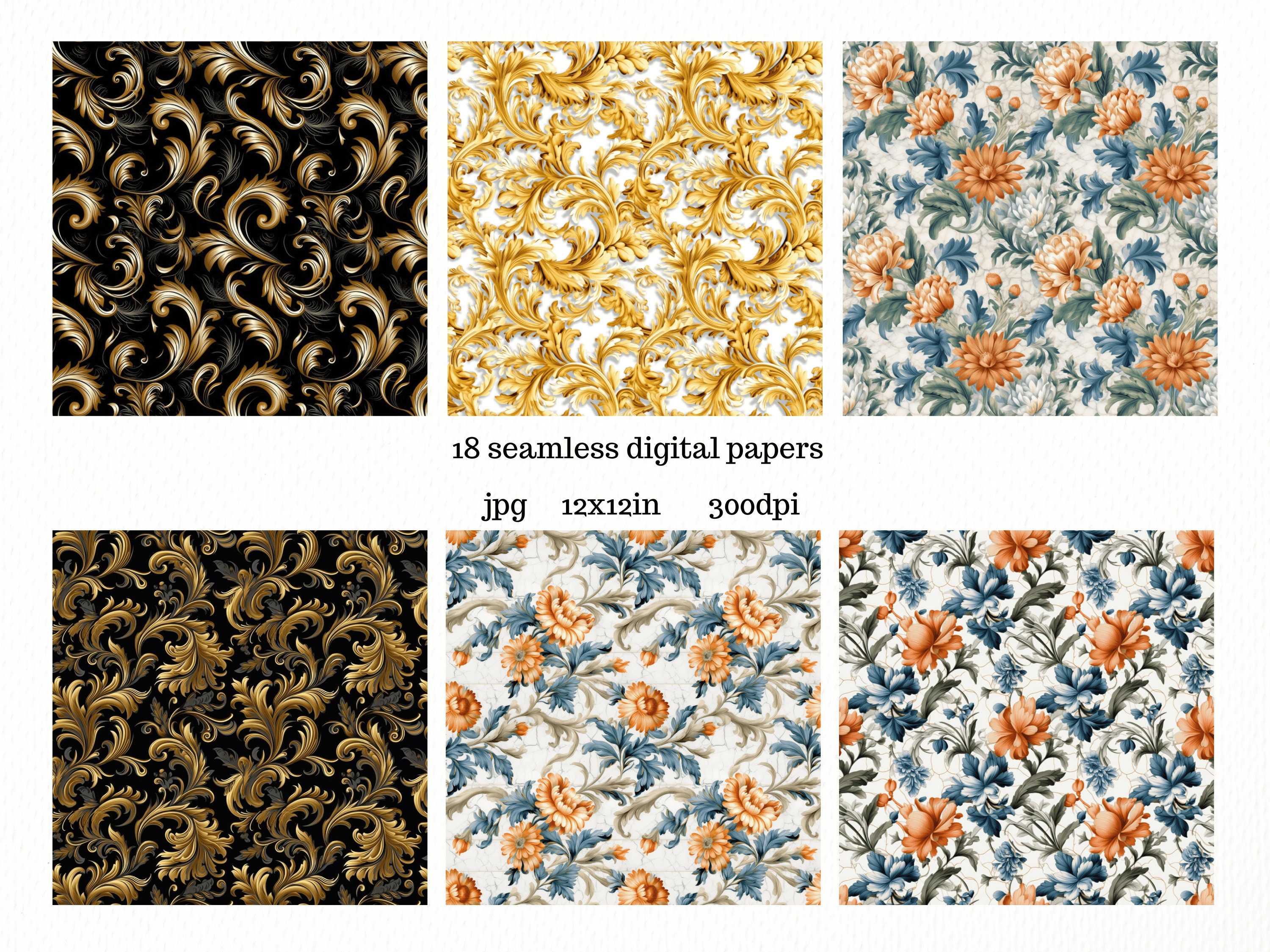 Baroque Seamless Digital Paper Digital Paper Flower Texture Digital ...
