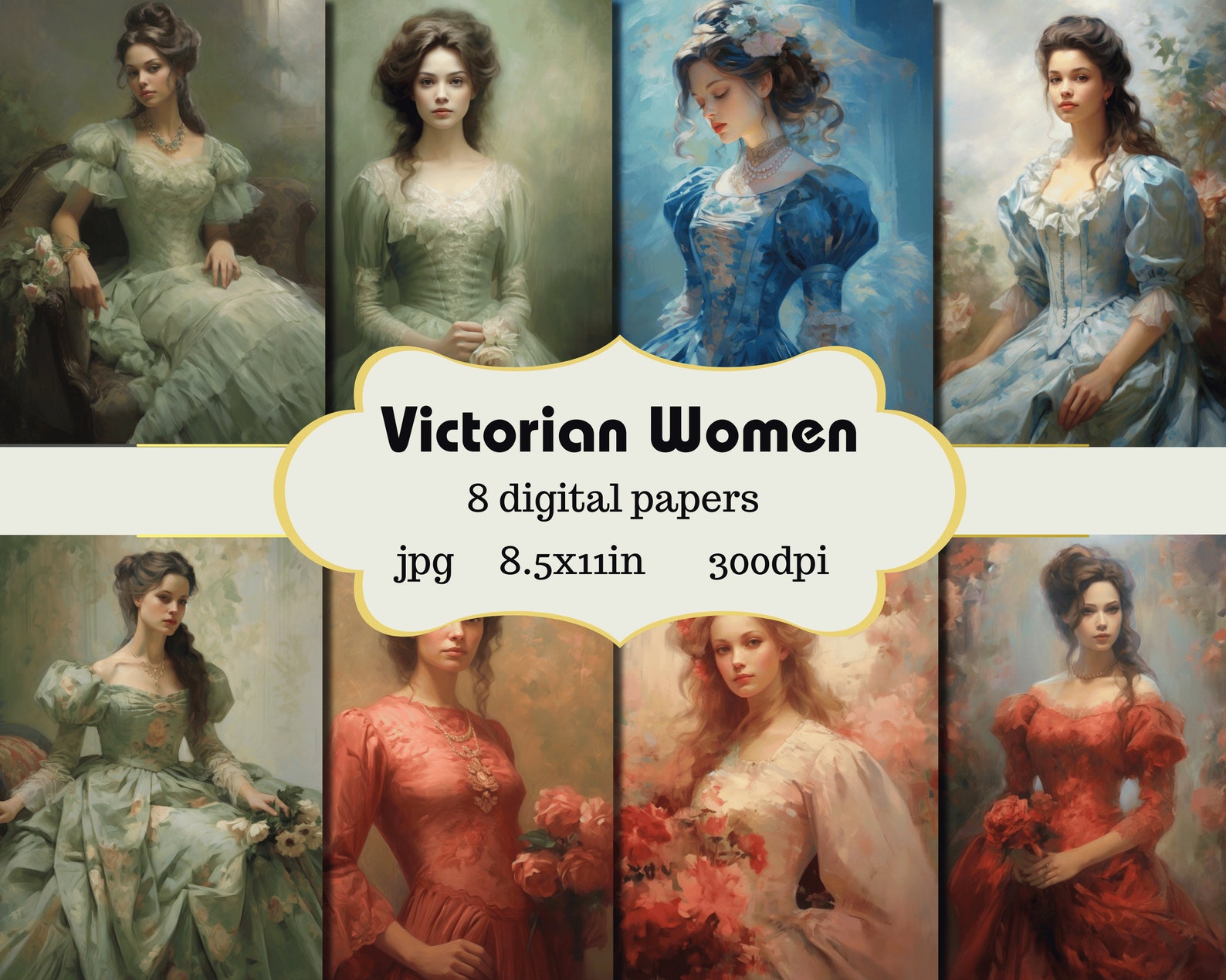 Victorian Woman Floral Digital Paper - Journaling Papers - Printable ...