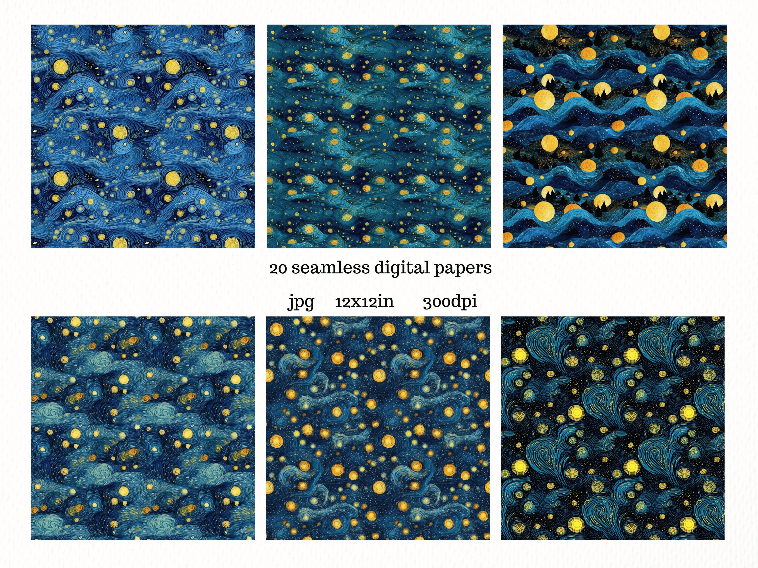Starry Night Van Gogh Inspired Seamless Digital Papers - Printable ...