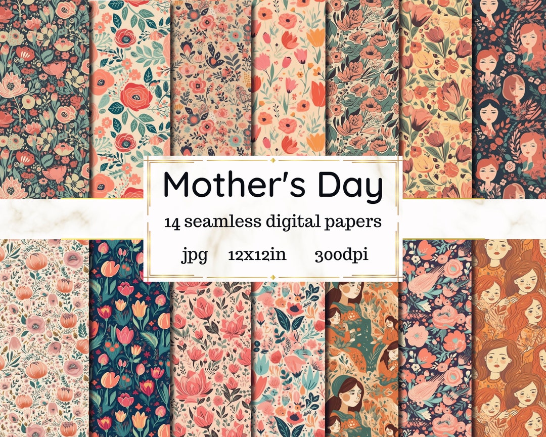Happy Mother's Day Seamless Digital Paper, Floral Seamless Digital ...