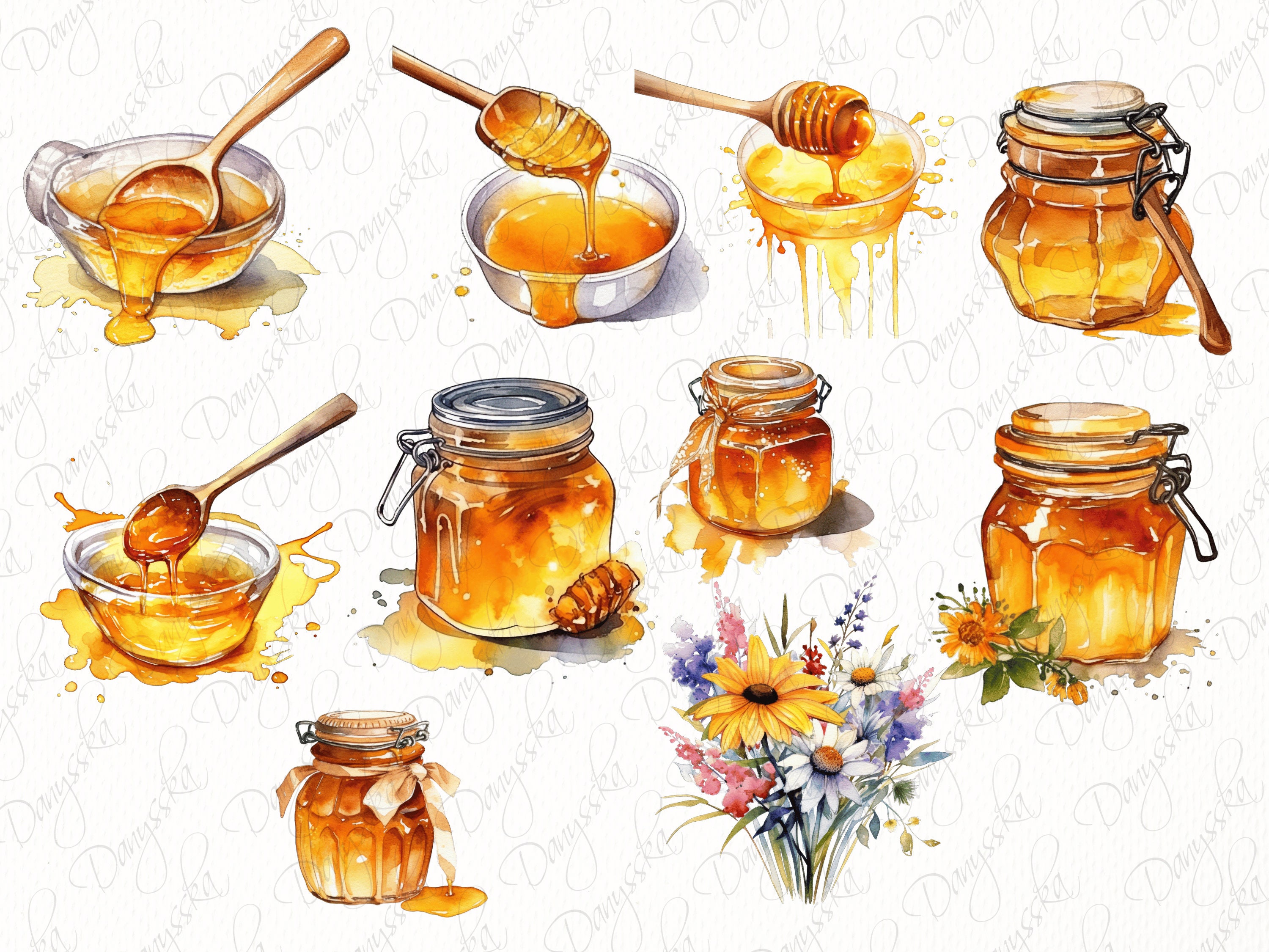 Watercolor Honey Bee Clipart Bees and Flowers Watercolor - Etsy