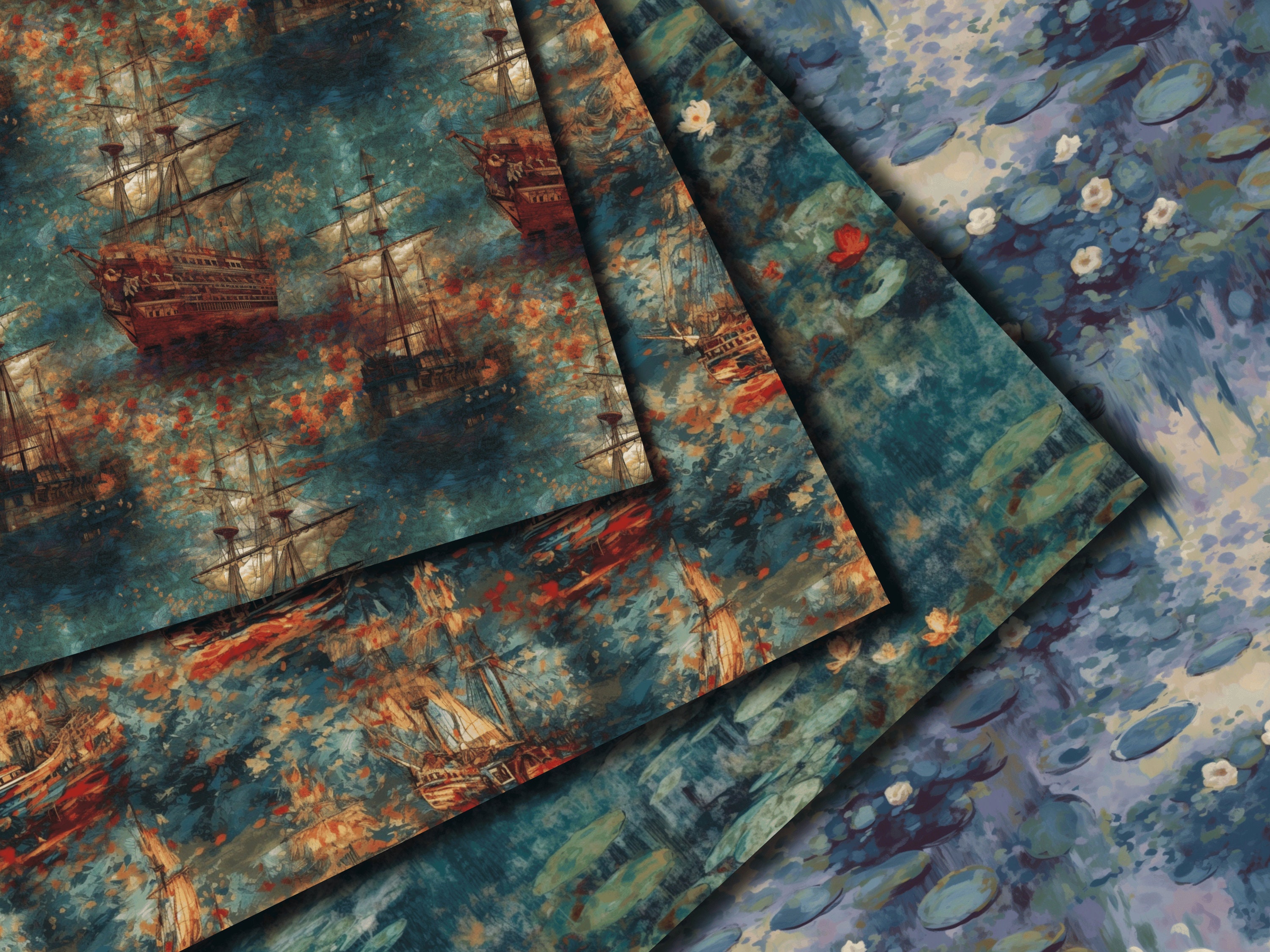 Monet Inspired Pattern Seamless Digital Papers - Printable Paper ...