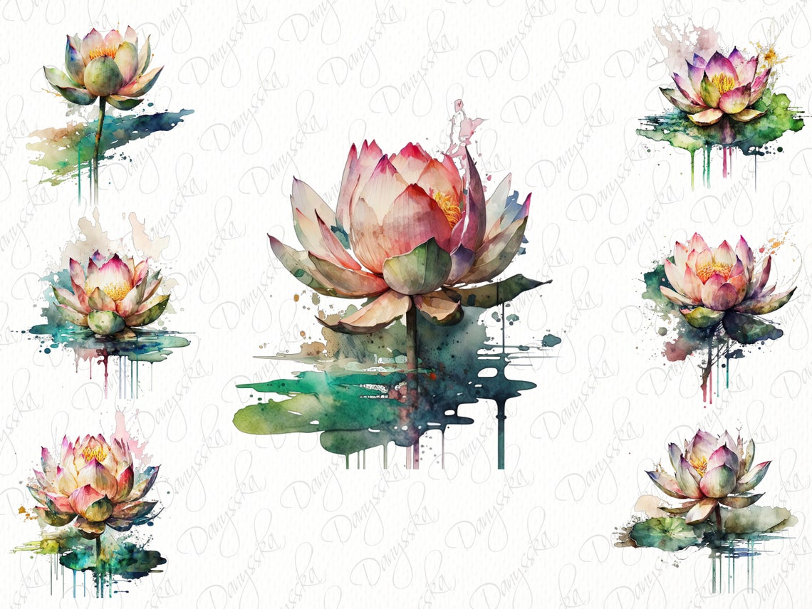 Lotus Clipart - Watercolor Flower Clipart - Watercolor Lotus - Flower ...
