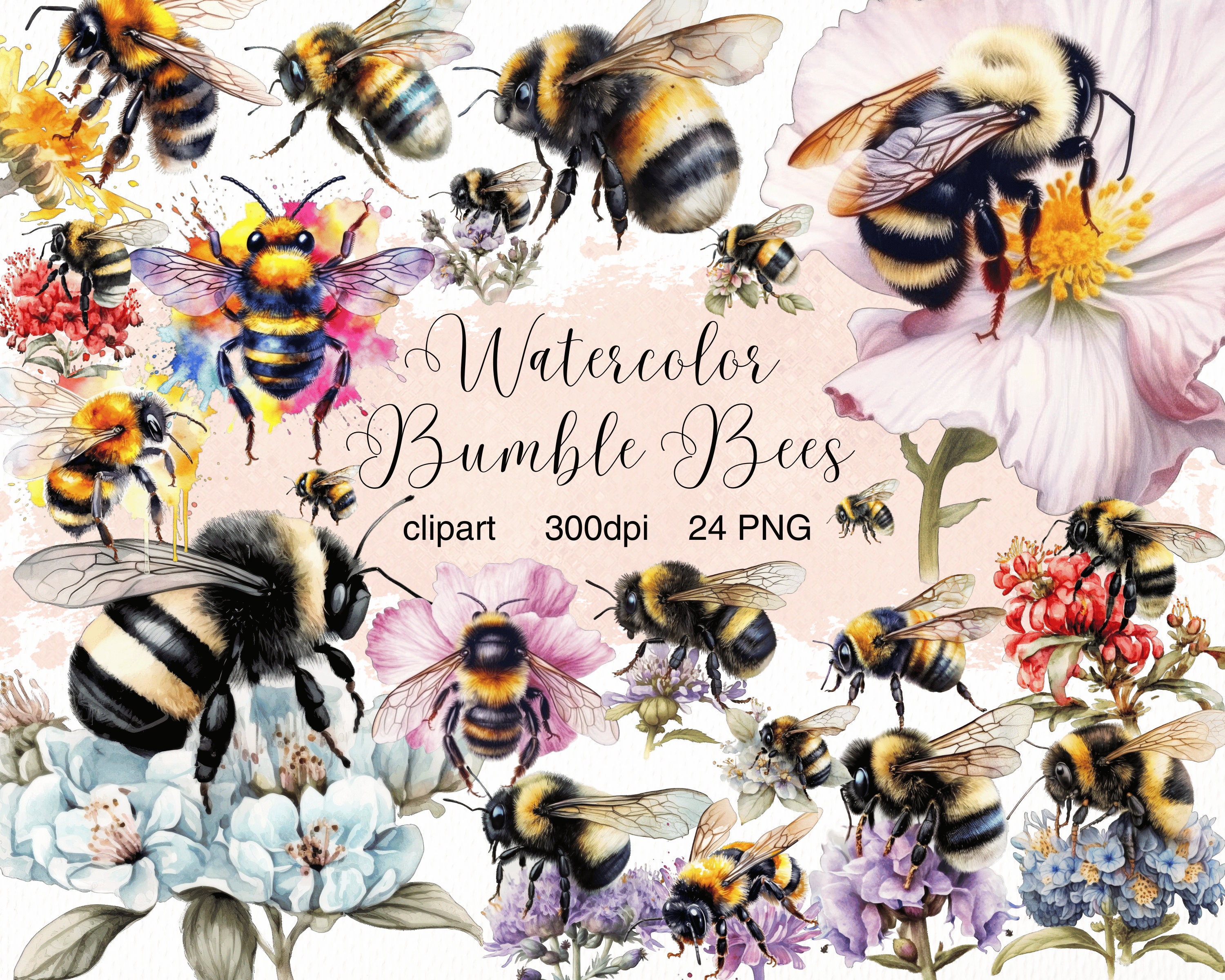 Watercolor Bumble Bee Clipart, Watercolor Clipart, Transparent PNG ...