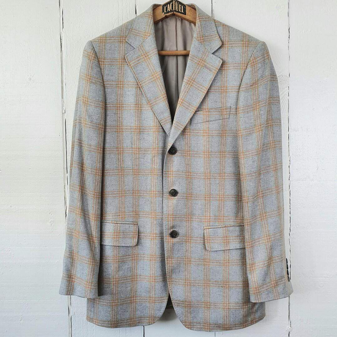 1980s Check Jacket, Size Small Unisex Plaid Grey Mustard Yellow Large ...