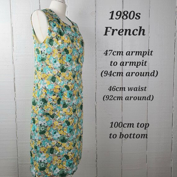 Green Yellow Floral Dress 80s Flower Pattern Vintage … - Gem