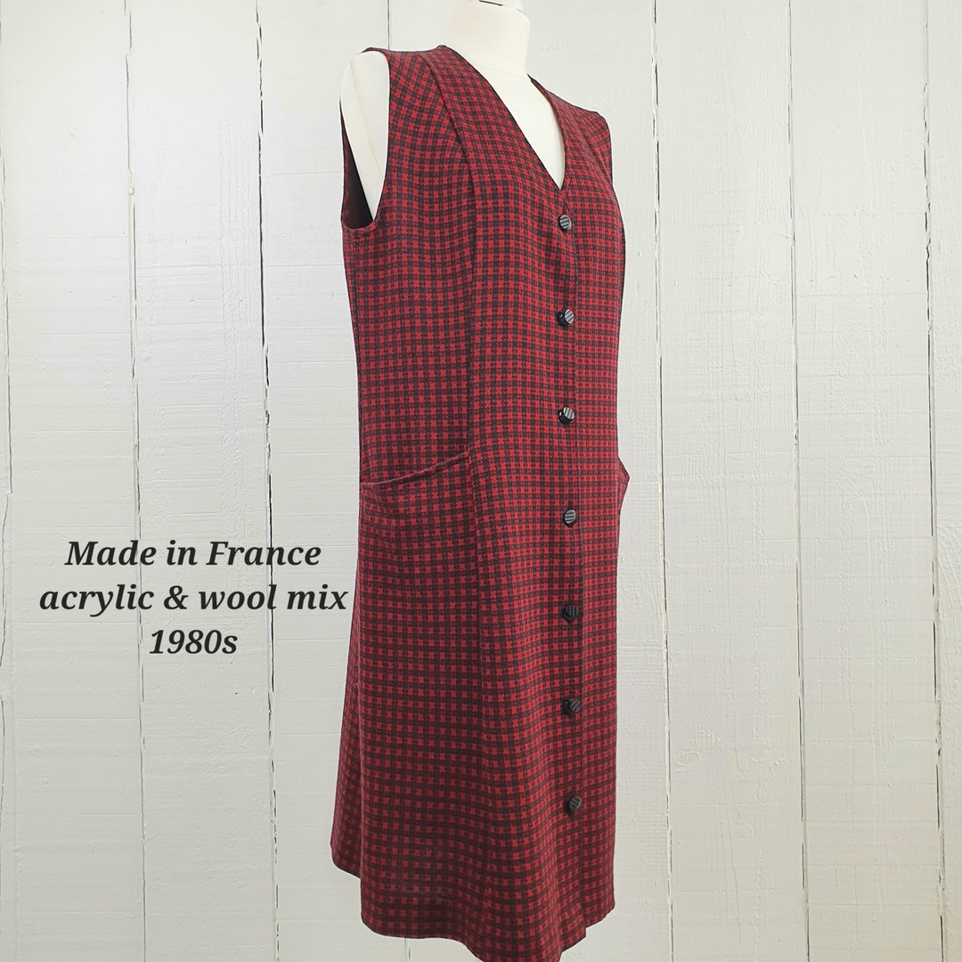 80s Checkered Dress Red Black Check Size Medium M 90s Made in - Etsy
