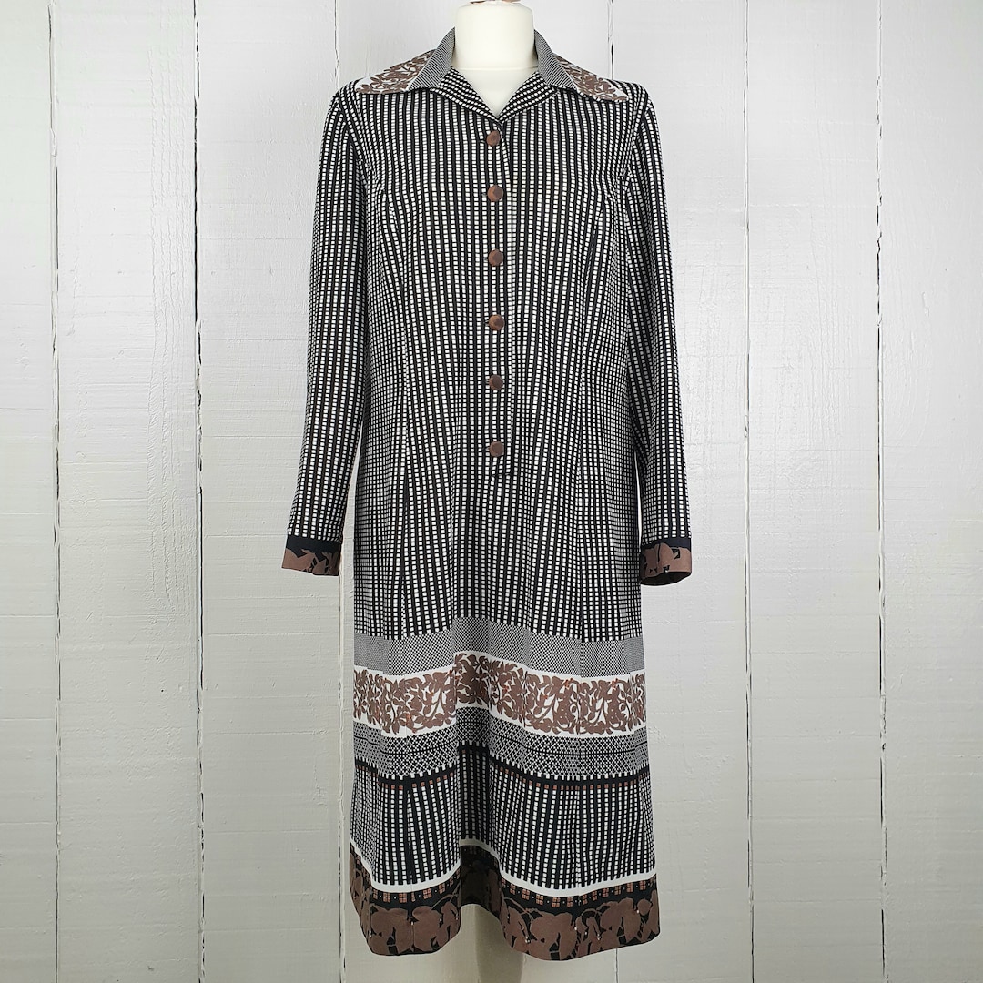 1970s Dress Size M Made in France French Designer Black White Chequered ...