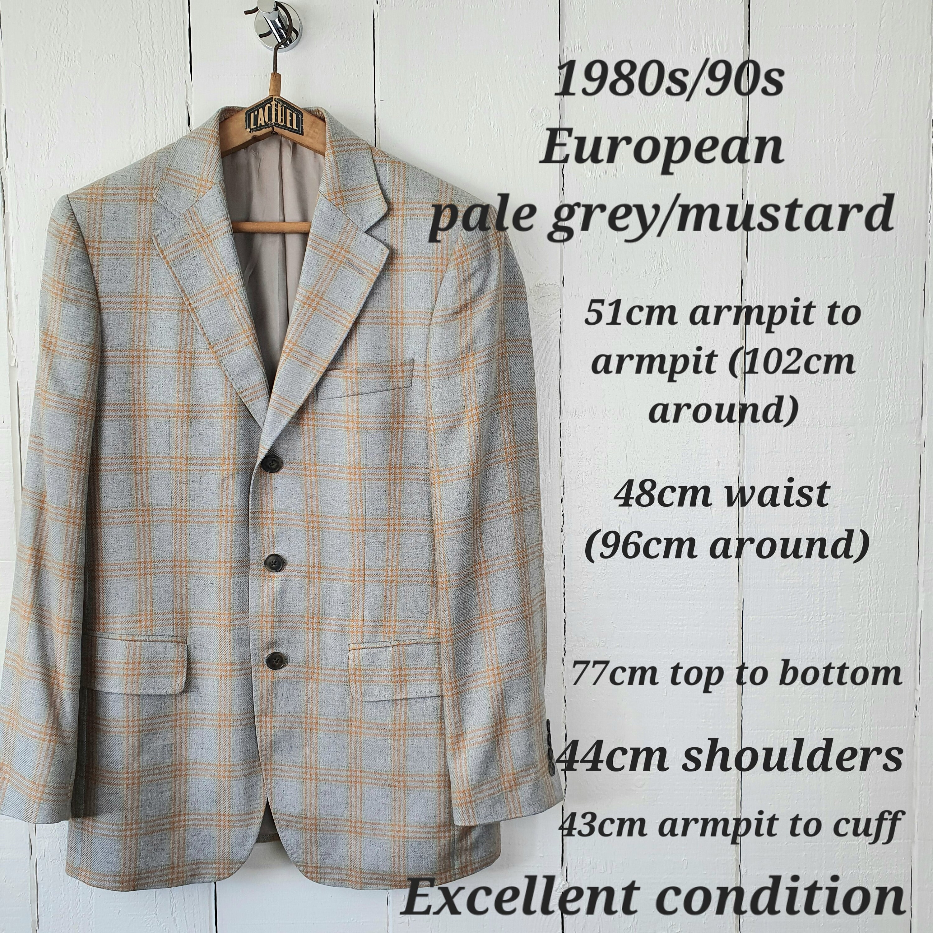 1980s Check Jacket, Size Small Unisex Plaid Grey Mustard Yellow Large ...