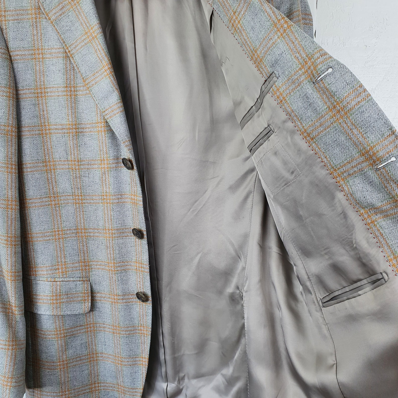 1980s Check Jacket, Size Small Unisex Plaid Grey Mustard Yellow Large ...
