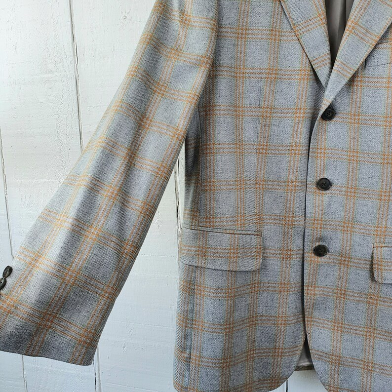 1980s Check Jacket, Size Small Unisex Plaid Grey Mustard Yellow Large ...