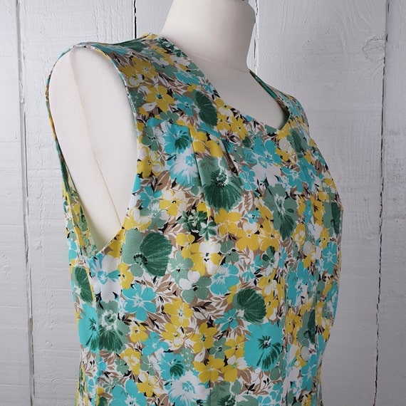 Green Yellow Floral Dress 80s Flower Pattern Vintage … - Gem