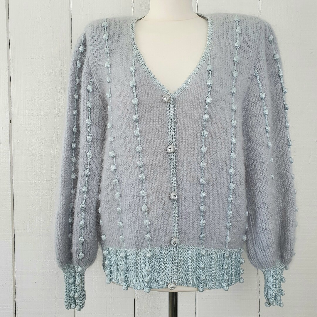 1980s 3D Jumper 80s Crazy Knit Pullover Blue Grey Size Medium Alain ...