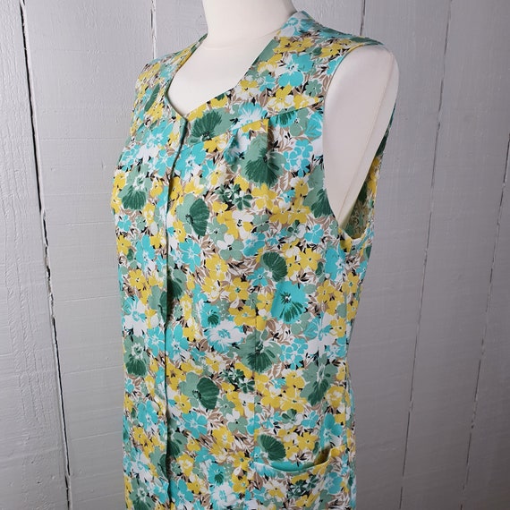 Green Yellow Floral Dress 80s Flower Pattern Vintage … - Gem