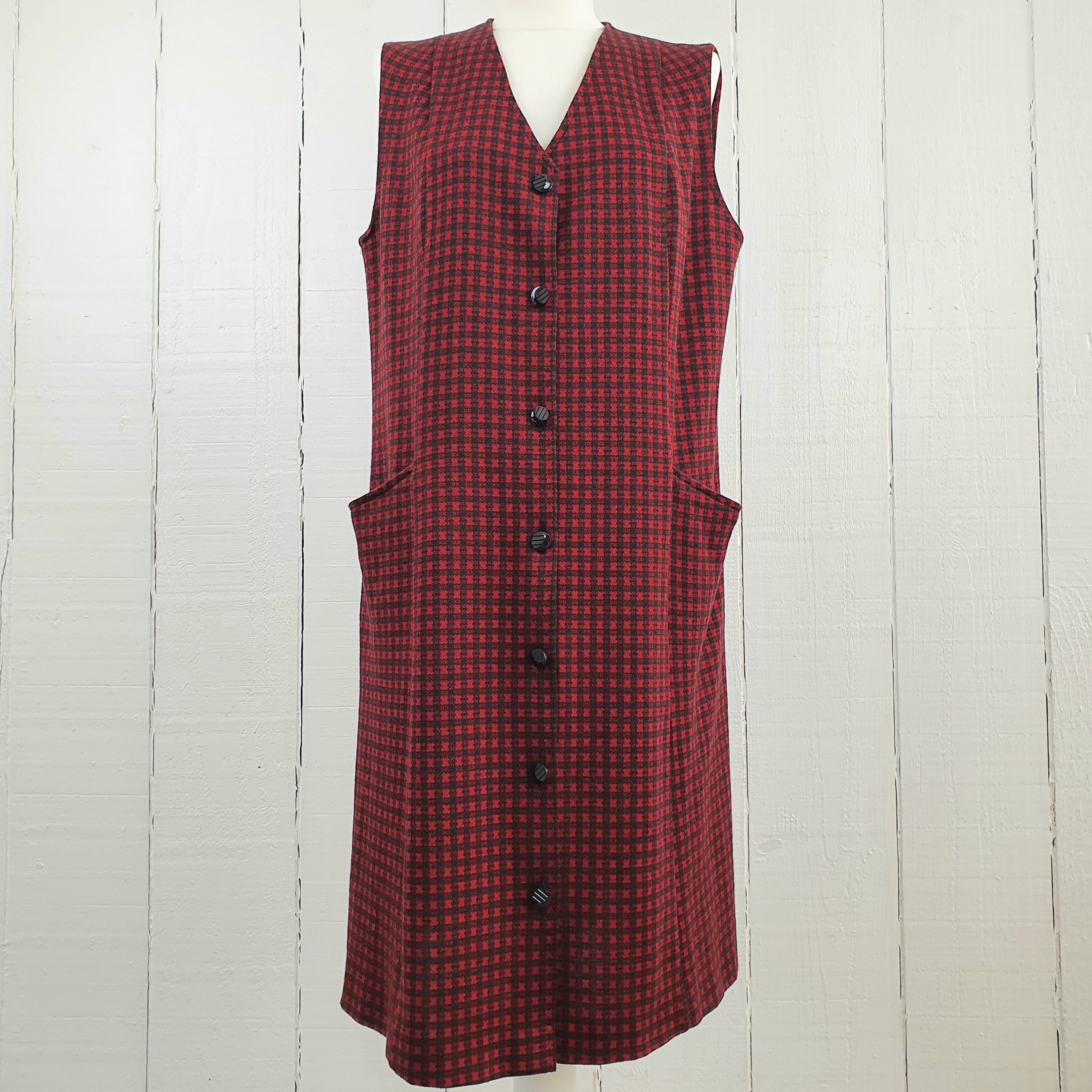 80s Checkered Dress Red Black Check Size Medium M 90s Made in - Etsy