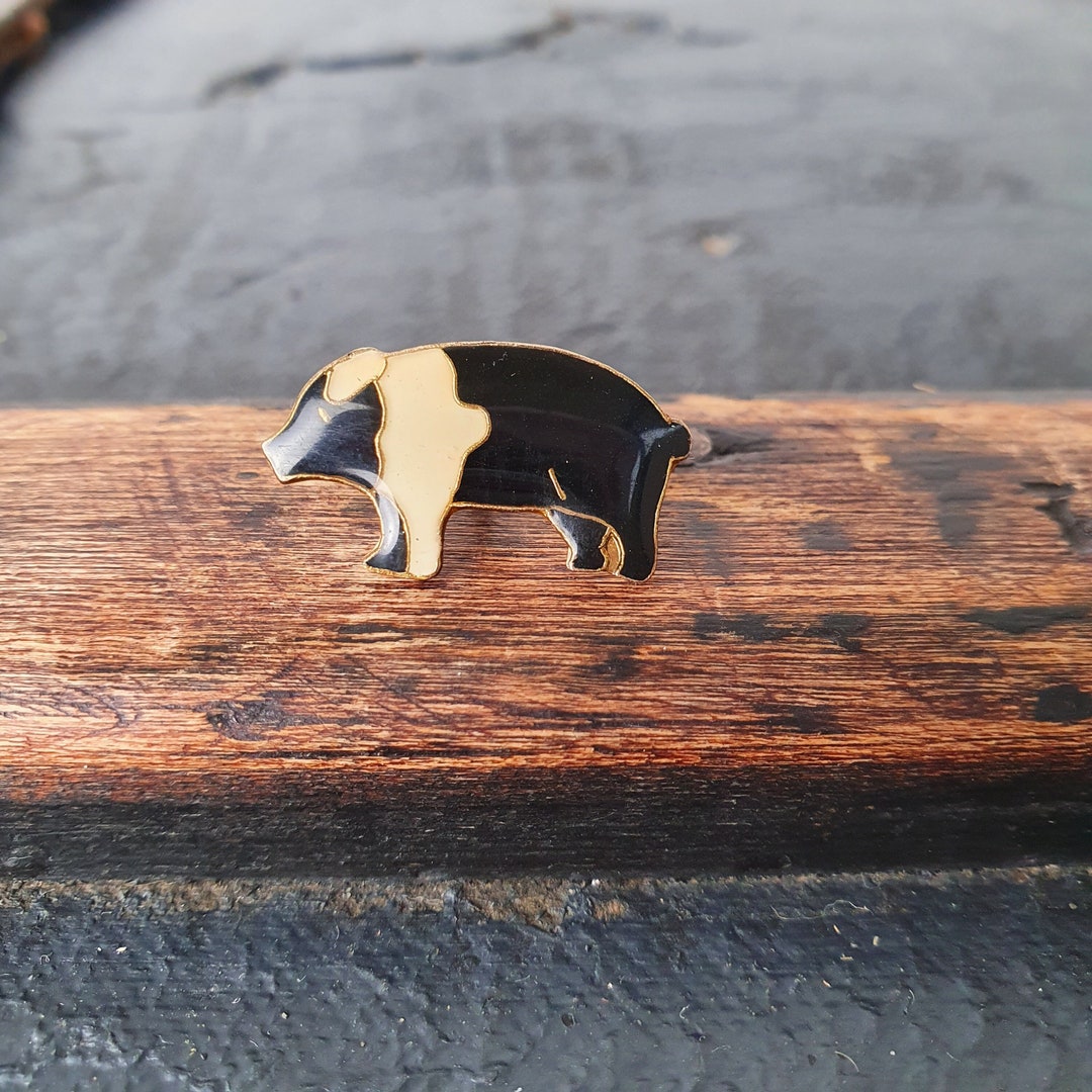 Vintage Enamel Saddleback Pig Badge Animal Pin Gift for Her Gift for ...
