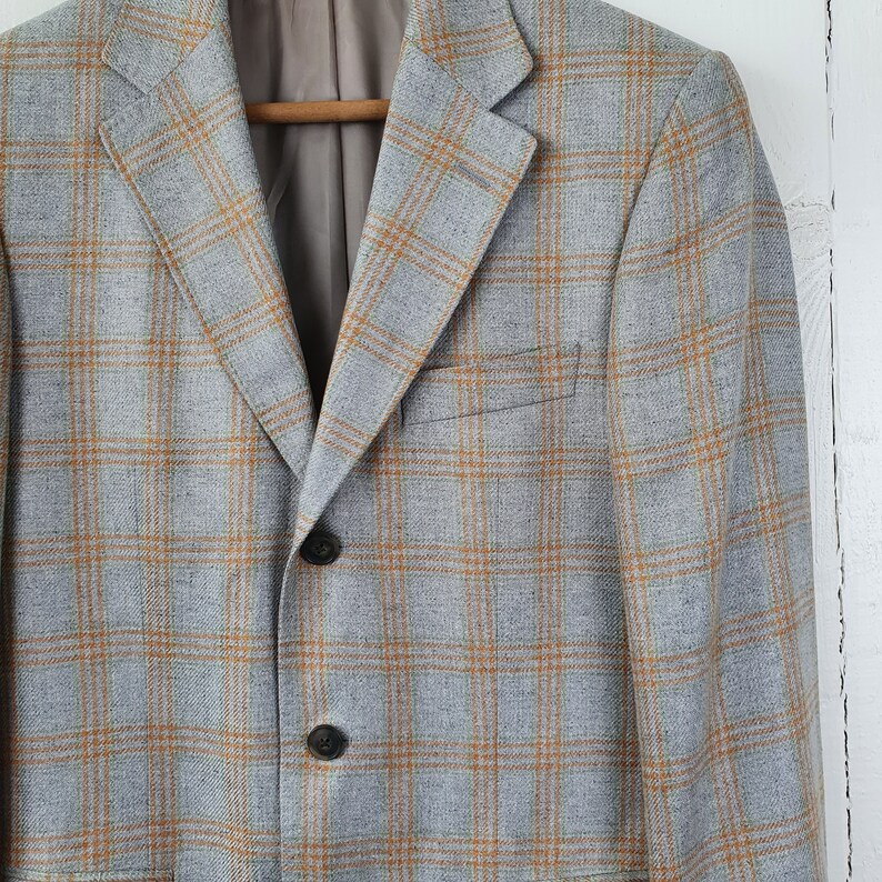 1980s Check Jacket, Size Small Unisex Plaid Grey Mustard Yellow Large ...
