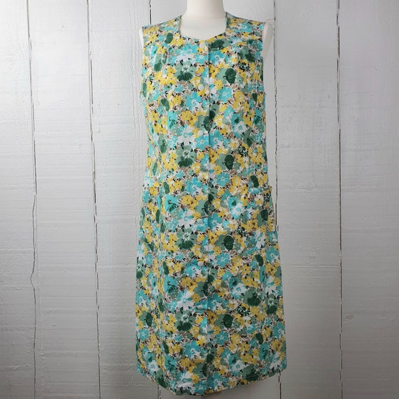 Green Yellow Floral Dress 80s Flower Pattern Vintage … - Gem