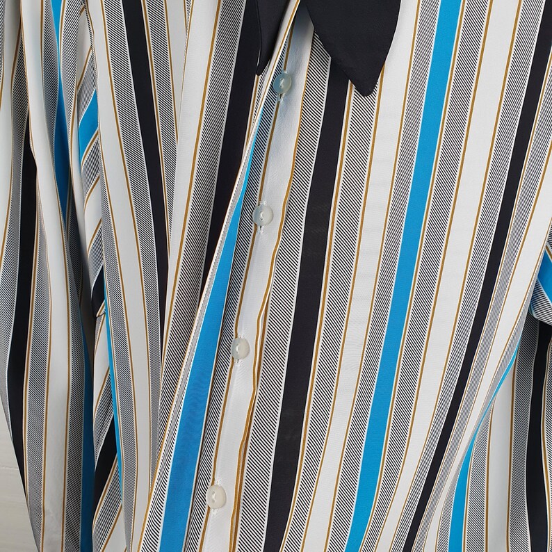 1980s Blouse Blue Grey Striped St Michael Made in England Demure ...