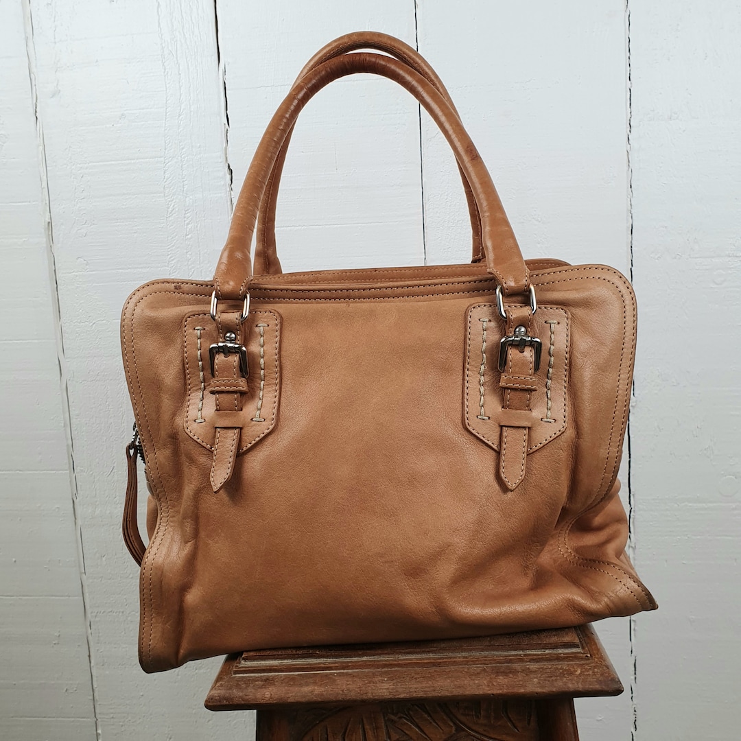 Vintage Light Brown Leather Bag Large Overarm Luggage Style Y2K 90s, Soft Pale Tan Leather ...