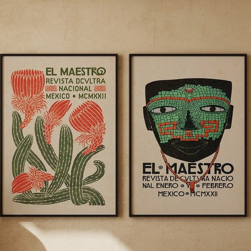 Mexican Poster Sets Mexican Wall Art Decor Floral Wall - Etsy