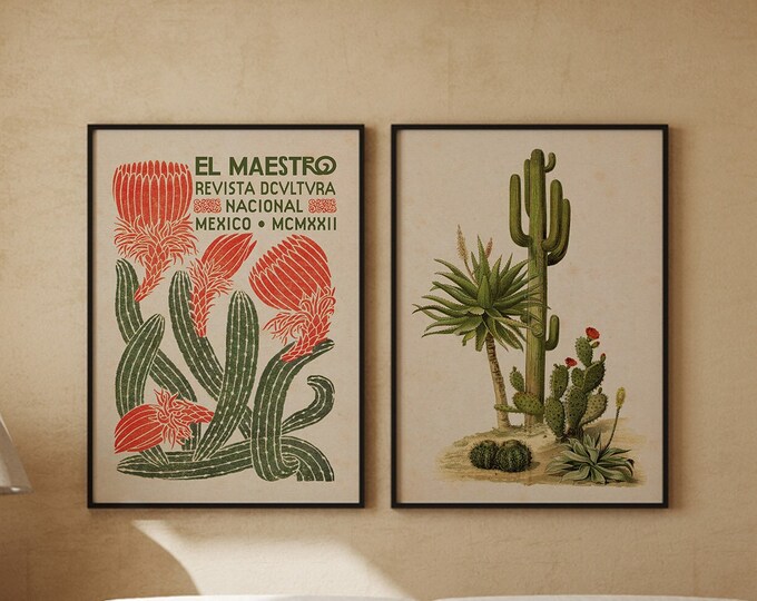 Mexican Poster Sets, Mexican Wall Art Decor, Floral Wall Print, Mexican ...
